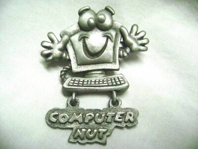 CUTE SPOONTIQUES USA WHIMSICAL PEWTER " COMPUTER NUT" BROOCH | eBay