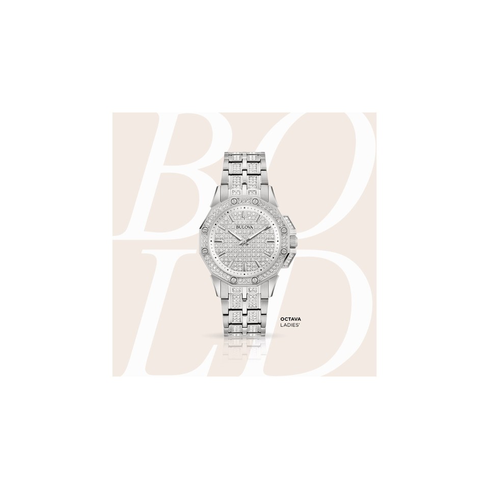 Bulova Women Octava Quartz Silver Stainless Steel Crystal Watch 34MM ...