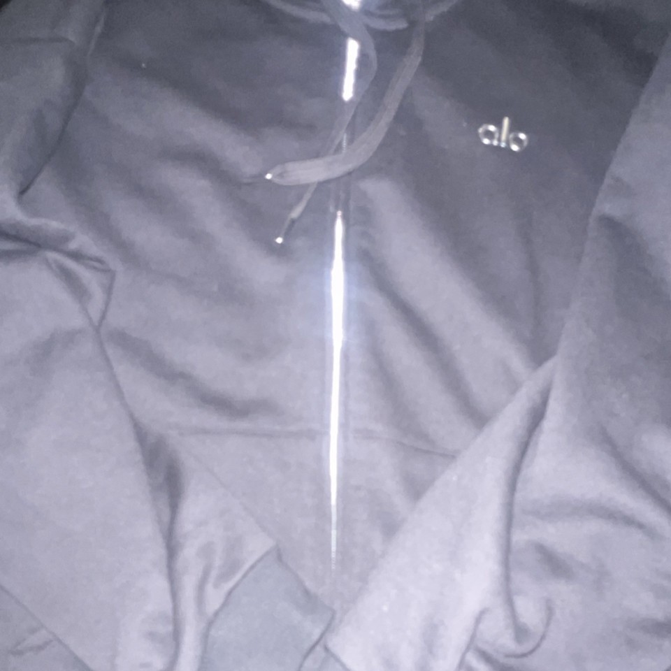 Alo Men's Black Fleece Full Zip Hoodie Logo Pockets Long Sleeve Size M ...