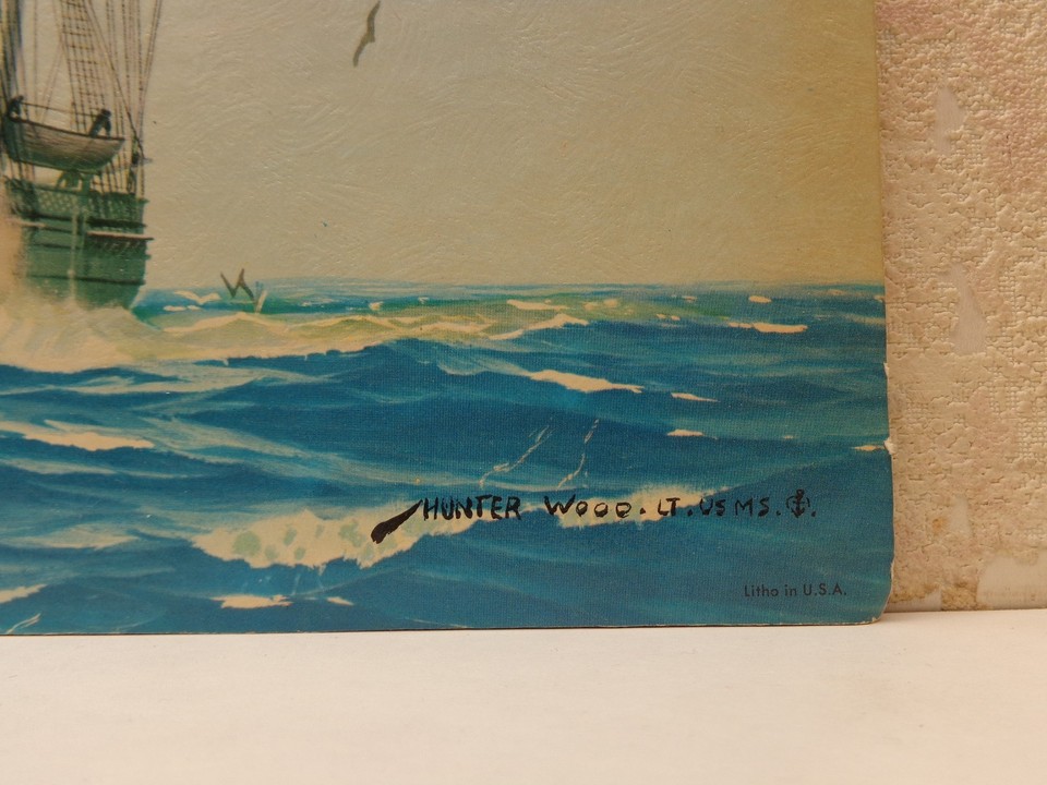 VINTAGE 14 x11 Hunter Wood Naval Ship Lithograph Navy SS Savannah Ocean ...