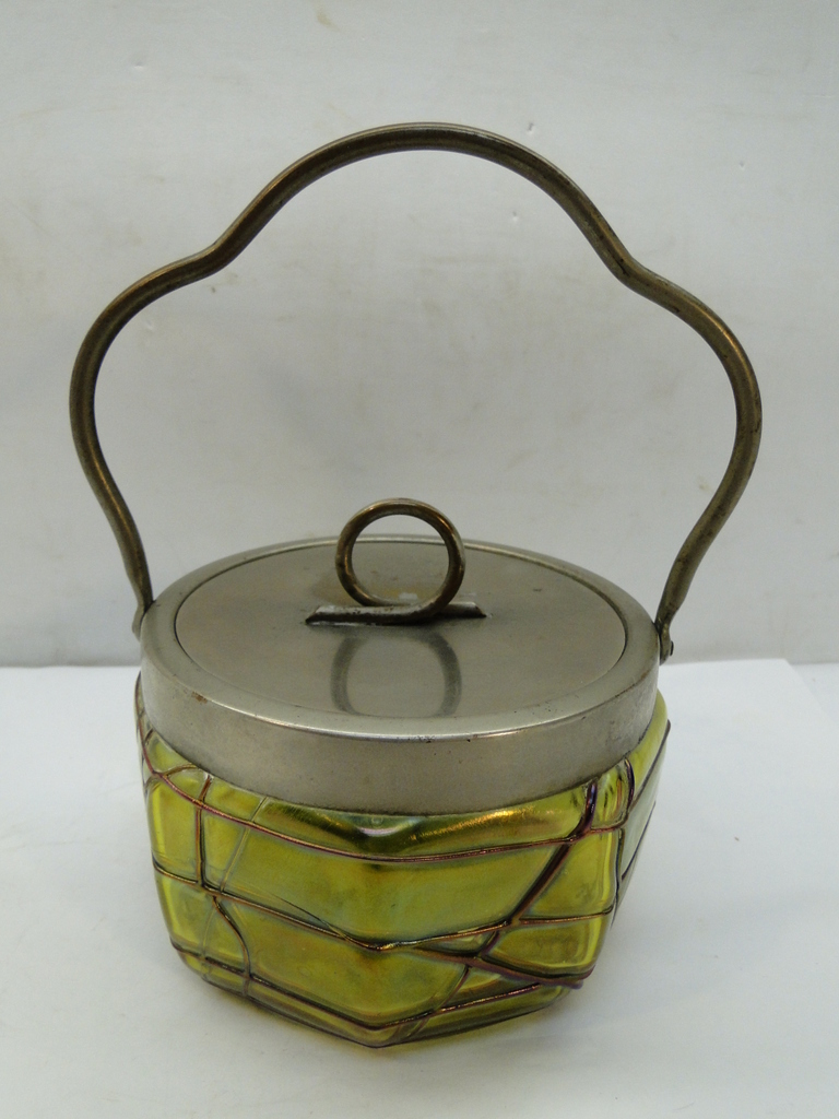 ANTIQUE LOETZ BOHEMIAN THREADED ART GLASS PICKLE CASTOR JAM JAR LID ...