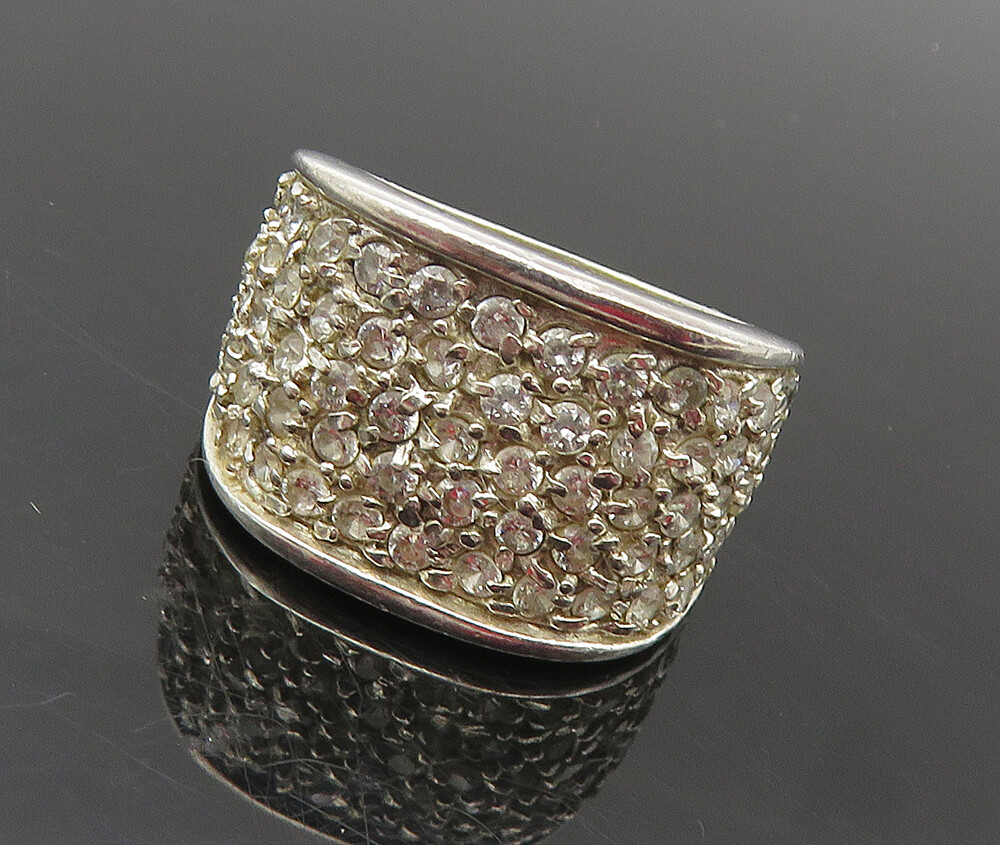 SETA 925 Sterling Silver - Vintage Shiny Topaz Encrusted Band Ring Sz 5 ...