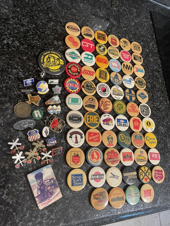 Vintage Lot Of 75+ Railroad Pinback Buttons & Badges. Old Rare Railroad ...