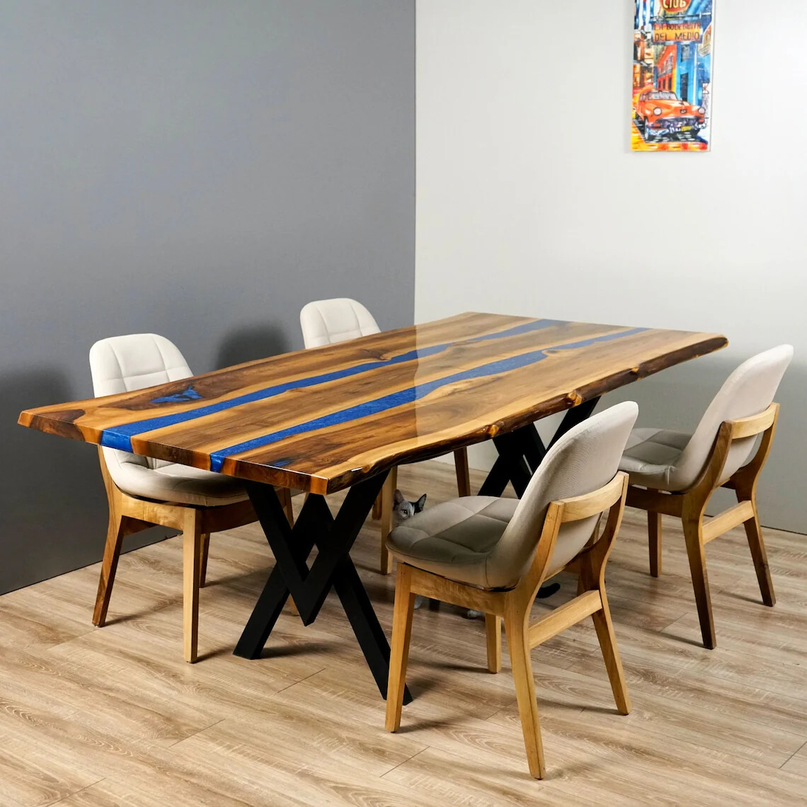 Epoxy Blue River Dining Table - Modern Wood Farmhouse Kitchen Table ...
