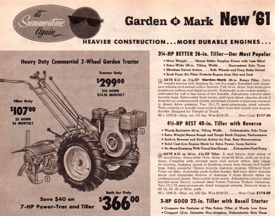 1961 Garden Mark Tiller Garden Tractor 2 Wheel Power Trac Print ...