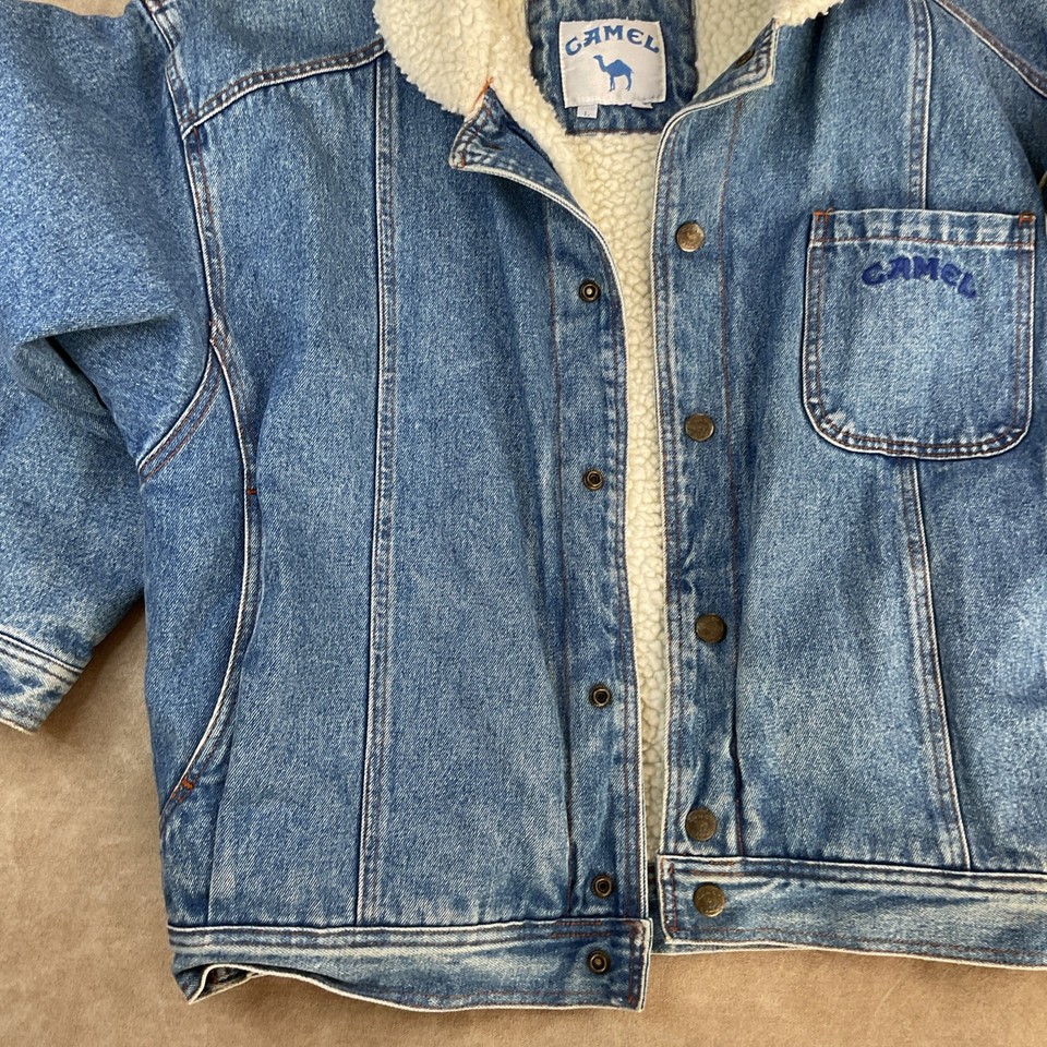 Vintage Camel Cigarettes Denim Jacket Blue Sherpa Lined Western Trucker ...
