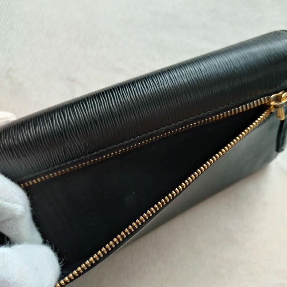 PRADA ViiteroMove Wallet Black Gold Logo Leather Long Authentic Genuine ...