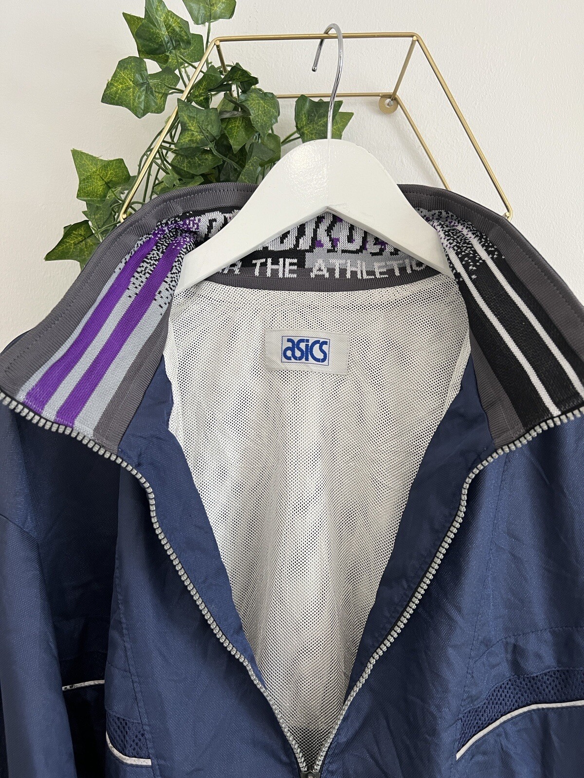 Vintage Rare Asics Recorder Navy Blue Sports Bomber Track Jacket Jumper ...