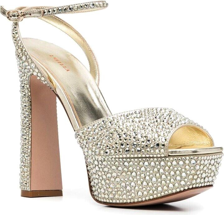 C5 NWOB LE SILLA Gold W/Crystals Hi Heel Prince Platform Sandal Shoes ...