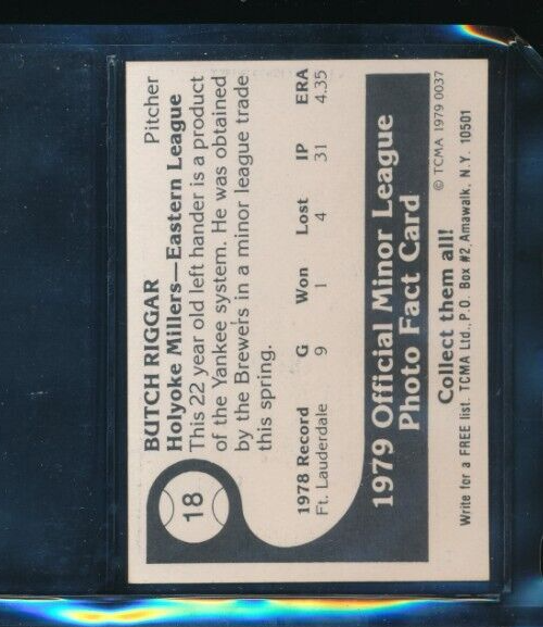 1979 TCMA #18 Butch Riggar Holyoke Millers Signed Autograph (GB53 ...