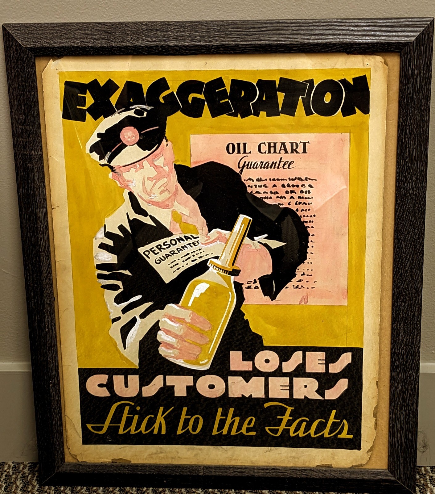 Business Motivational Poster 1920's Hand Painted "EXAGGERATION LOSES ...