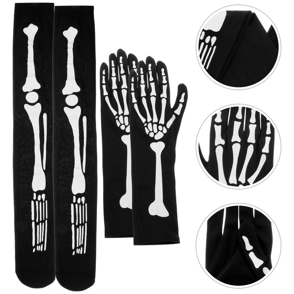 2 Pair Gloves Bone Socks Halloween Skeleton Costume Punk Accessories ...