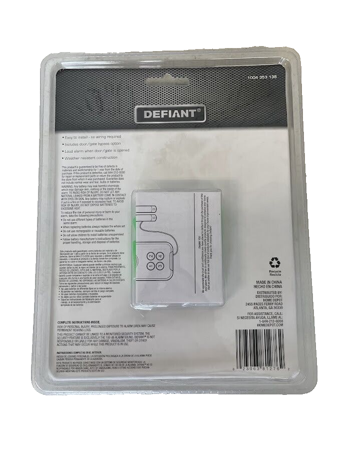 Defiant Wireless Swimming Pool Alarm Loud w Bypass Battery Operated THD ...