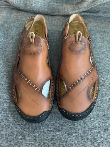 HSY Fashion Men's 100% Caoutchouc Leather Closed Toe Sandal Brown EU ...