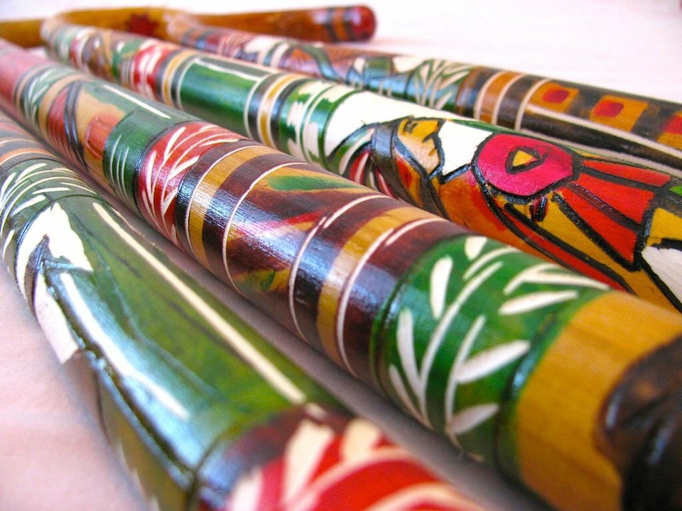 Hand Carved Wooden Cane Walking Stick Mexican Aztec Hand Painted Made ...