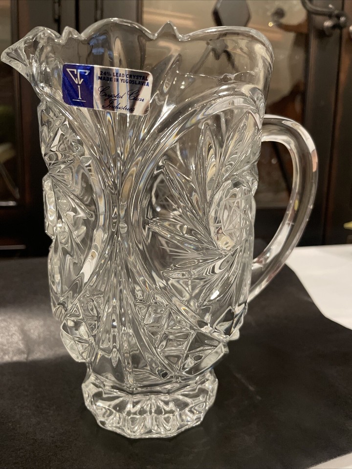 Vintage 8" Crystal Clear Industries Hand cut 24% Lead Crystal Water ...