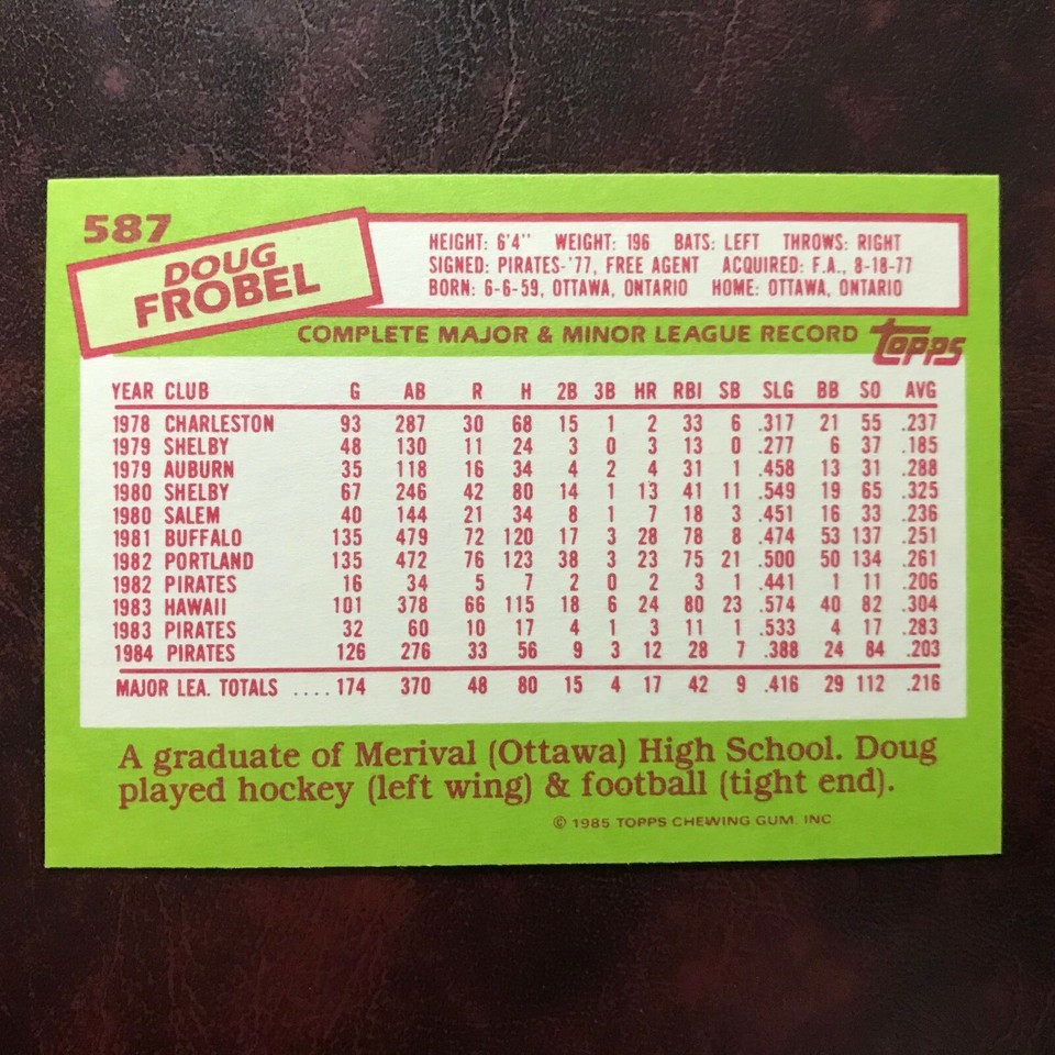 1985 Topps TIFFANY Set DOUG FROBEL #587 PIRATES ** MINT ** HIGH GRADE ...