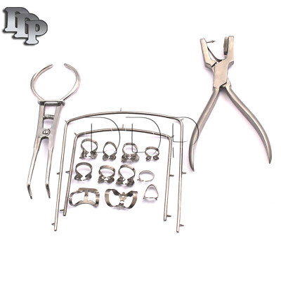 Dental RUBBER DAM KIT Ainsworth PUNCH Palmer FORCEPS 12 CLAMPS FRAME ...