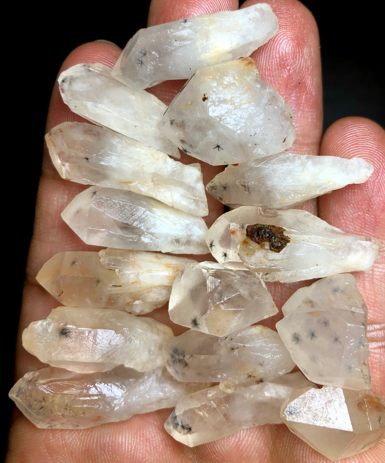55g 15PCS RARE Natural Hollandite Star Quartz CRYSTAL Point &Trapiche ...