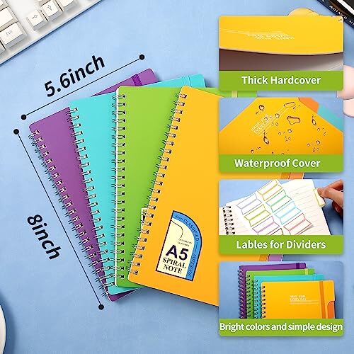 4 Pack Hardcover Spiral Notebook 5x7 Lined Journal Notebook 8mm Ruled ...