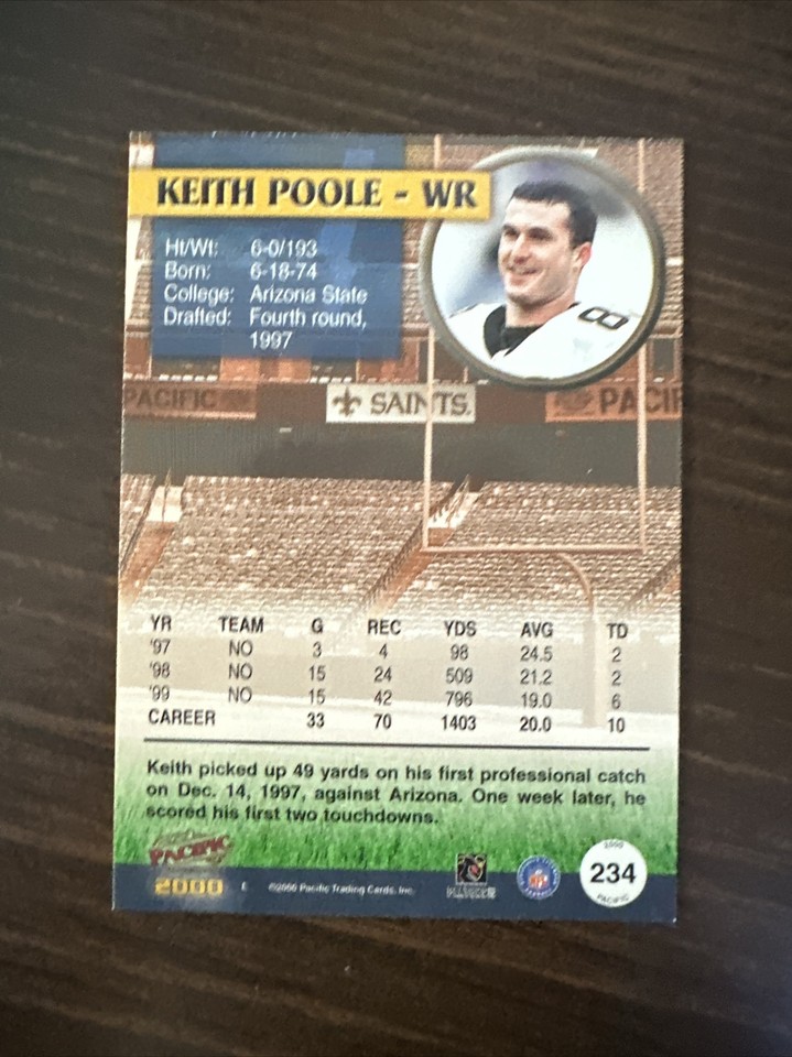 2000 Pacific Premiere Date New Orleans Saints Football Card #234 Keith ...