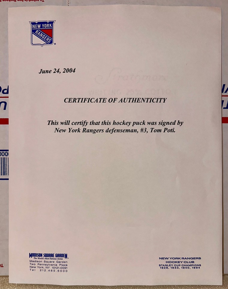 New York Rangers Autographed Puck In Case COA - Tom Poti | eBay