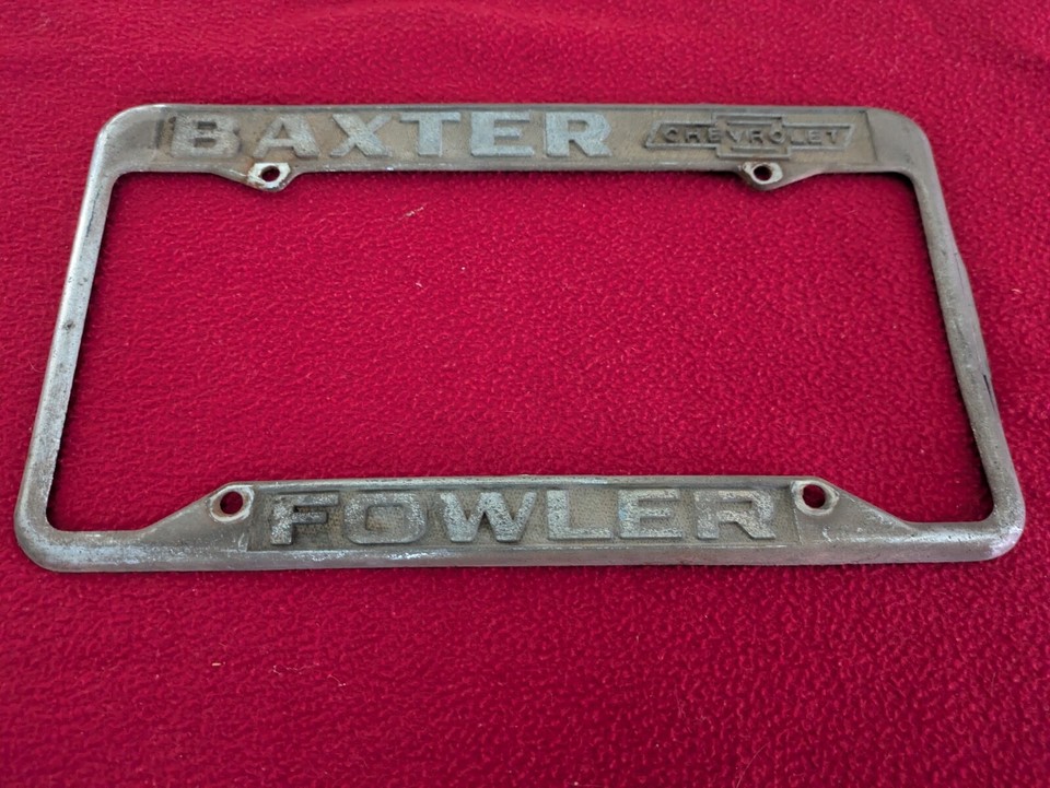 Vintage Baxter Chevrolet Fowler Calif license plate frame Corvette ...