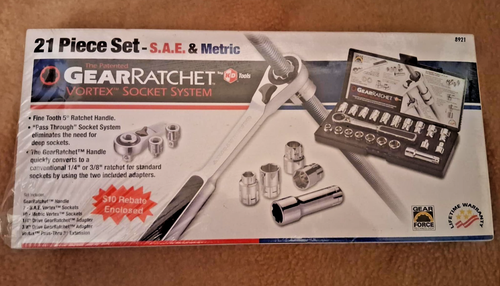 Gear Ratchet 21 Pc Vortex Socket System Set ¼” & ⅜” Drive SAE & Metric ...