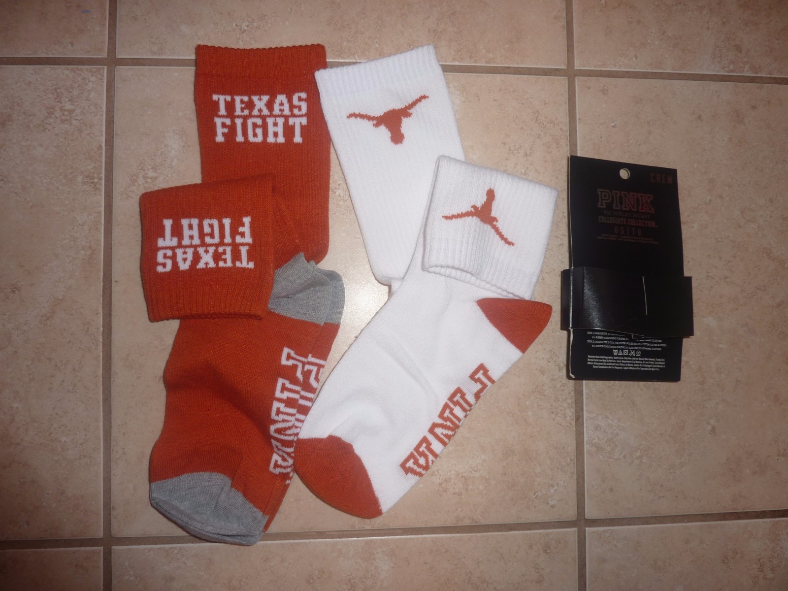 VICTORIAS SECRET PINK COLLEGIATE TEXAS "LONGHORNS" CREW ONE SIZE SOCKS ...