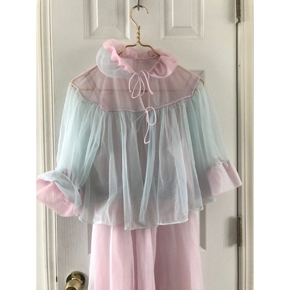 Vtg 1950's 3 Piece Ensemble Negligees Lingerie Pink & Blue Gown Bed ...