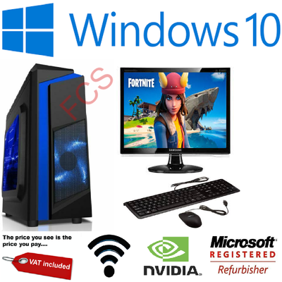 Fast Gaming PC Computer Bundle Monitor i5 Quad Core 8GB 1TB Win 10 2GB ...