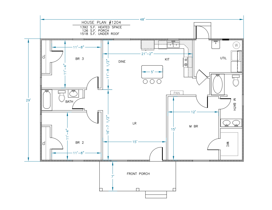 Ranch House Plans 1392 SF 3 Bed 2 Bath Open Floor - Split BR ...