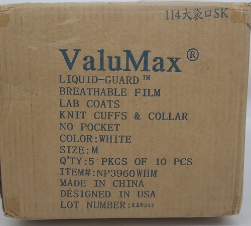 ValuMax Liquid-Guard Breathable Film Lab Coats, White, Size M, Box of ...