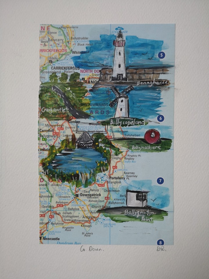 Donaghadee Millisle Co Down illustrated map In Acrylic . A4 size ...