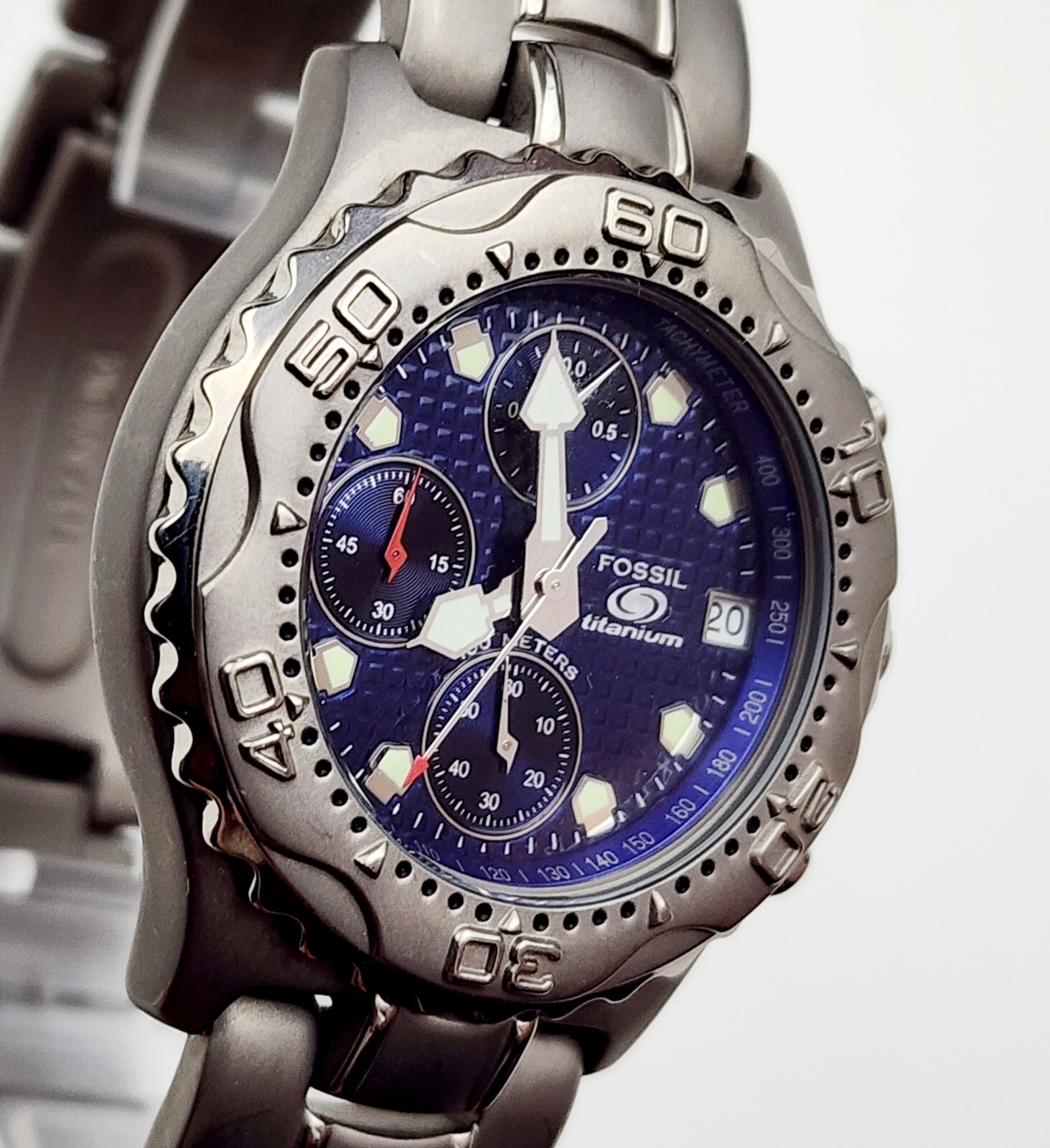 Fossil Blue Solid Titanium 200m Ti-5011 Chronograph Men's Watch Battery ...