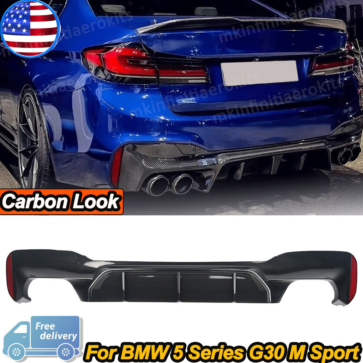 M5 Style Rear Diffuser Carbon Look For 17-23 BMW G30 5 Series W/ M ...