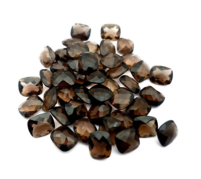 Natural Smoky Quartz Cushion Checker Cut Gemstone Lot 23 Pcs 10x12 MM ...