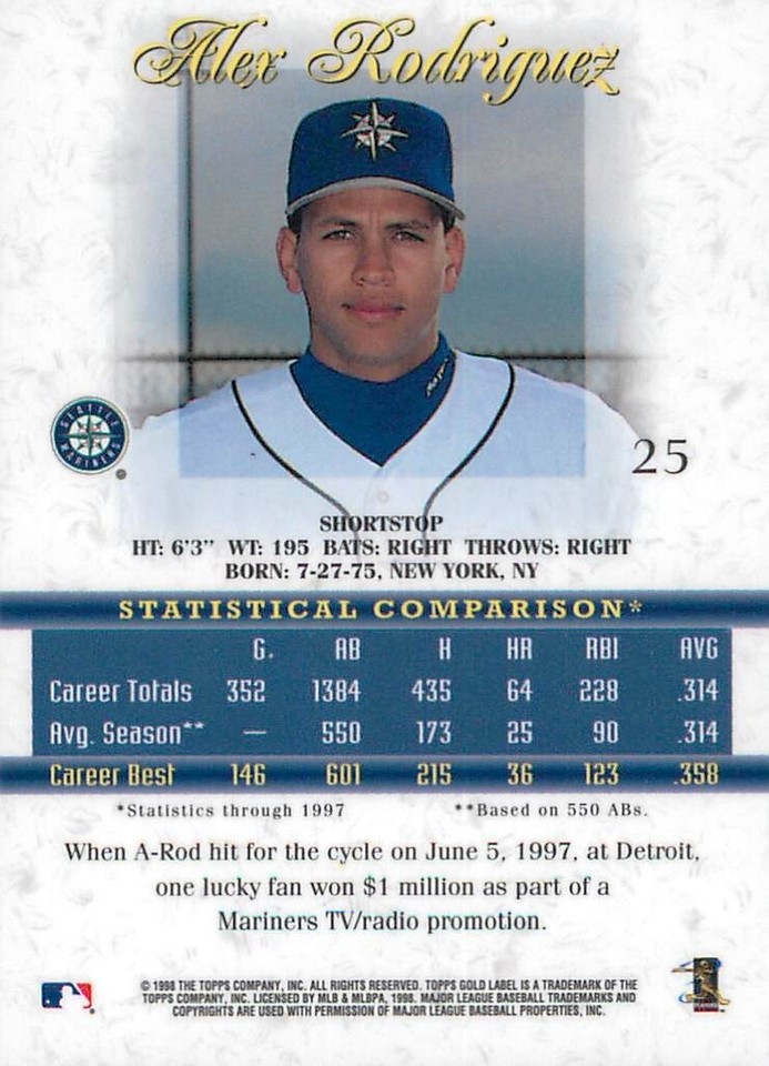 ALEX RODRIGUEZ 1998 Topps Gold Label #25 Mariners | eBay