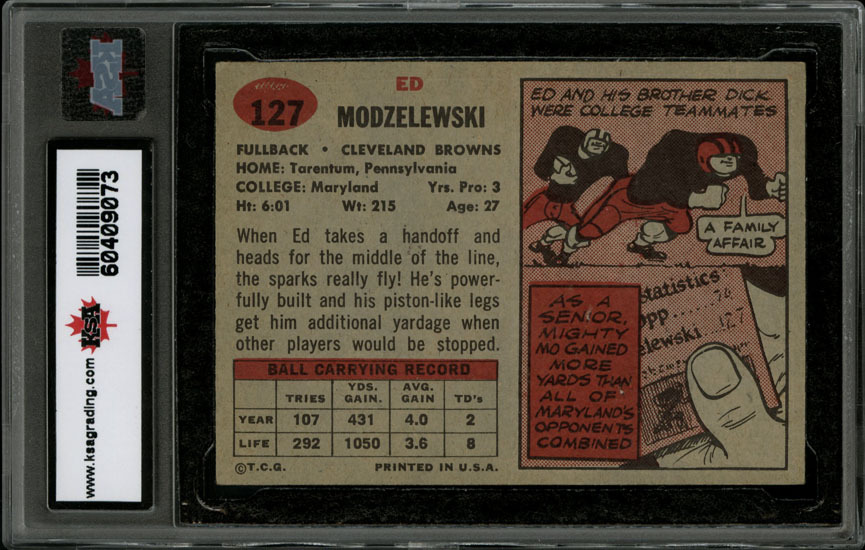 1957 TOPPS ~ #127 ~ ~ ED MODZELEWSKI ~ CLEVELAND BROWNS ~ KSA 8 NEAR ...