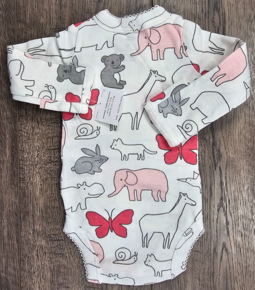 Baby Girl Clothes New Carter's Preemie Gray & Pink Animals Side Snap ...
