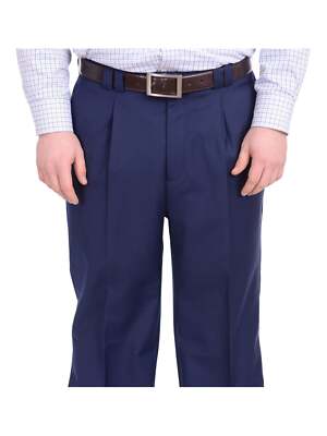 Steven Land Classic Fit Solid French Navy Blue Pleated Wide Leg Wool ...
