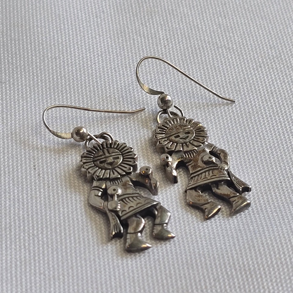 Sterling Silver Hopi Tawa Sun God Earrings 7.23g Fine Jewelry Dangle ...