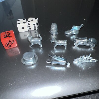 Monopoly penguin Cat Hat wheel barrel Parts Pieces 8 Tokens Speed Dice ...