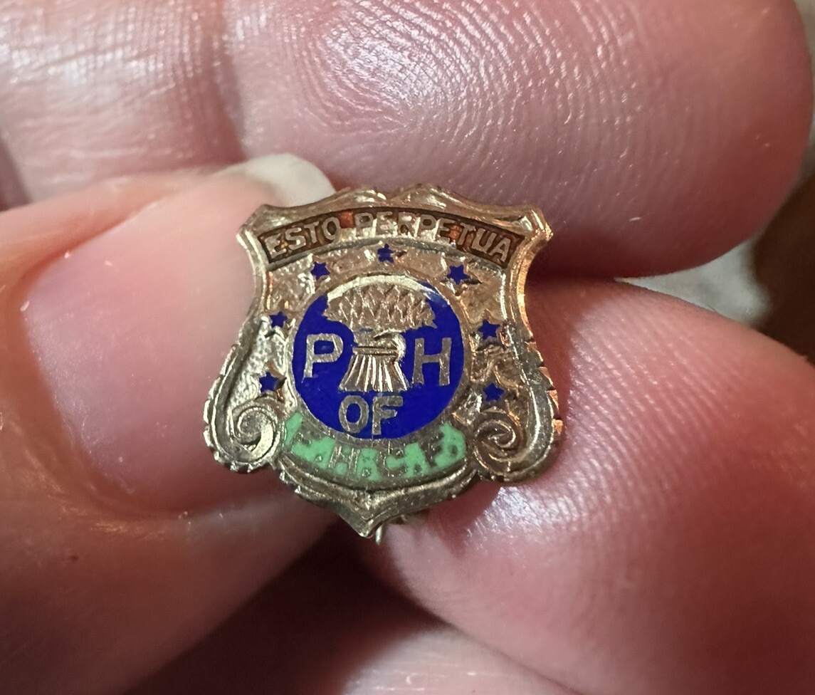 Patrons of Husbandry 10k Gold Filled Grange Member Pin Medal P of H F.H ...