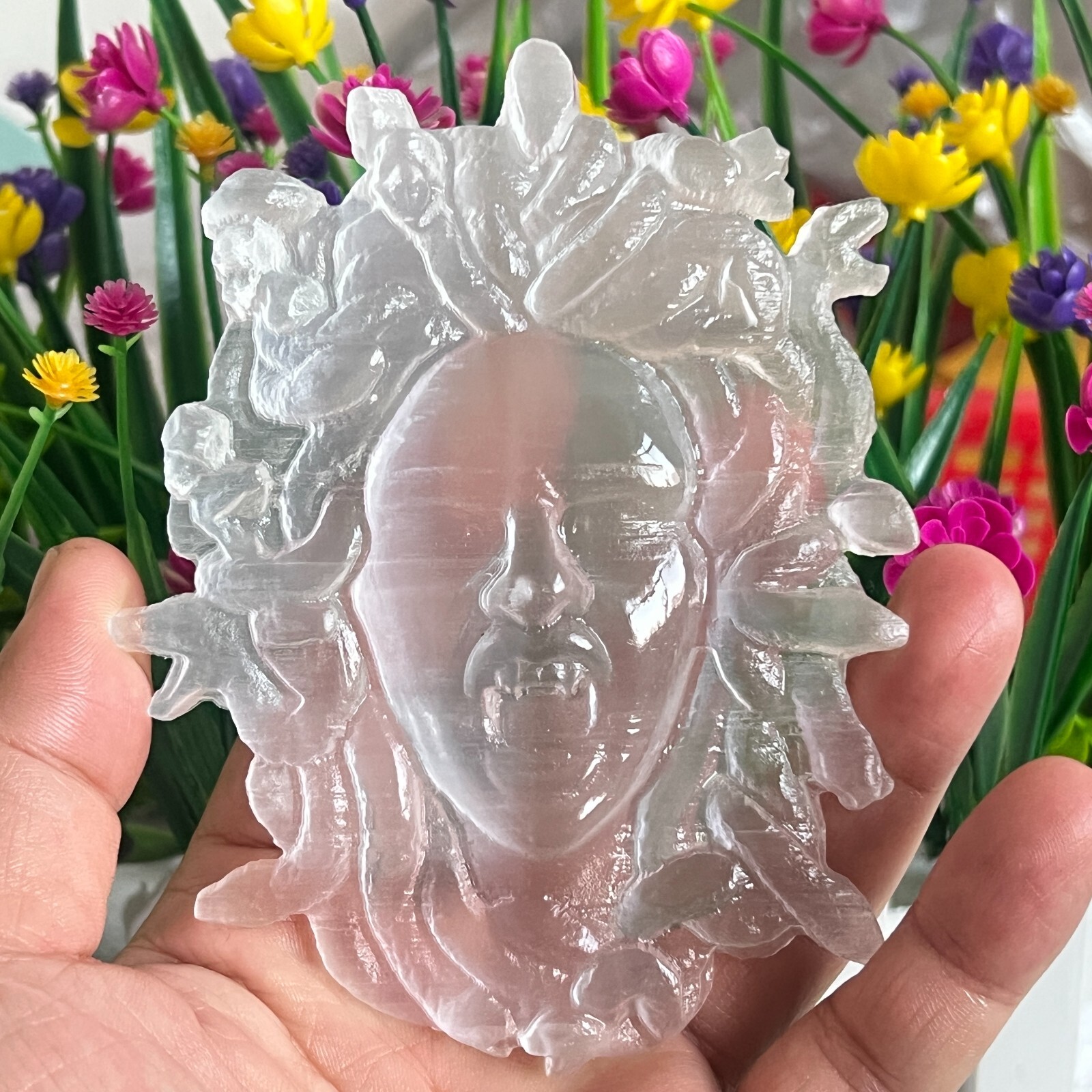 5"Natural Gypsum quartz Hand Carved Medusa Crystal Reiki Healing 1pc | eBay