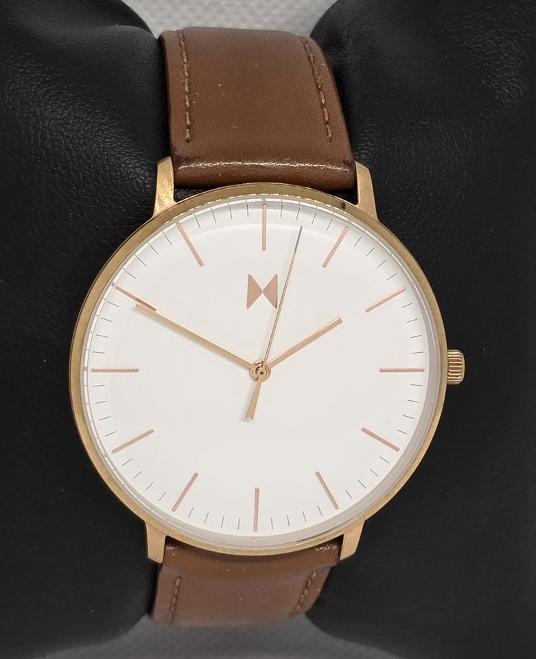 Men's MVMT Legacy Slim Minimalist Rose Gold Tone Brown Leather Strap ...