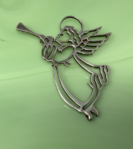 925 Sterling Silver Open Work Angel Blowing Trumpet Brooch Pin 10g | eBay