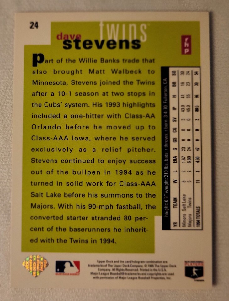 1995 Upper Deck Choice Dave Stevens GOLD SIGNATURE Rookie Baseball Card ...