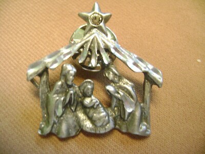 CHRISTMAS RHINESTONE NATIVITY SCENE SILVER TONE LAPEL, TAC PIN, PIN ...