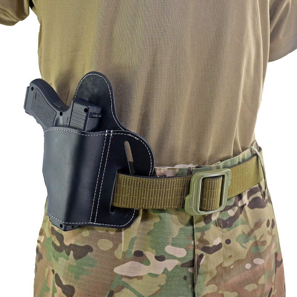 3 Slot Pancake Style Leather Gun Holster Handgun Belt OWB Holster ...